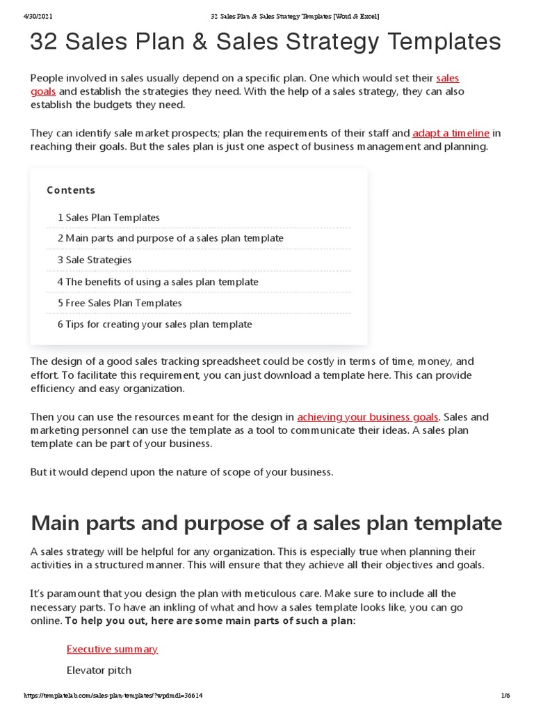 32 Sales Plan & Sales Strategy Templates (Word & Excel) | PDF | Sales ...