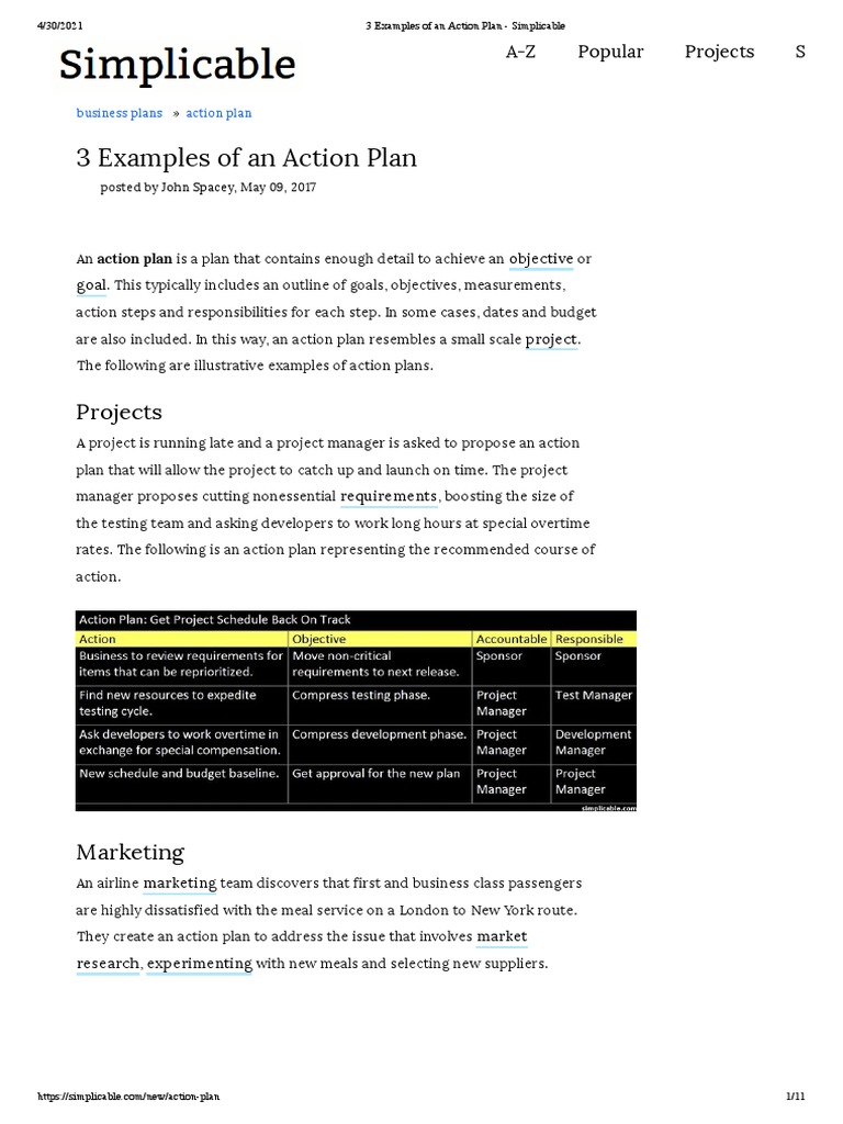 3 Examples of An Action Plan - Simplicable | PDF | Goal | Scrum ...
