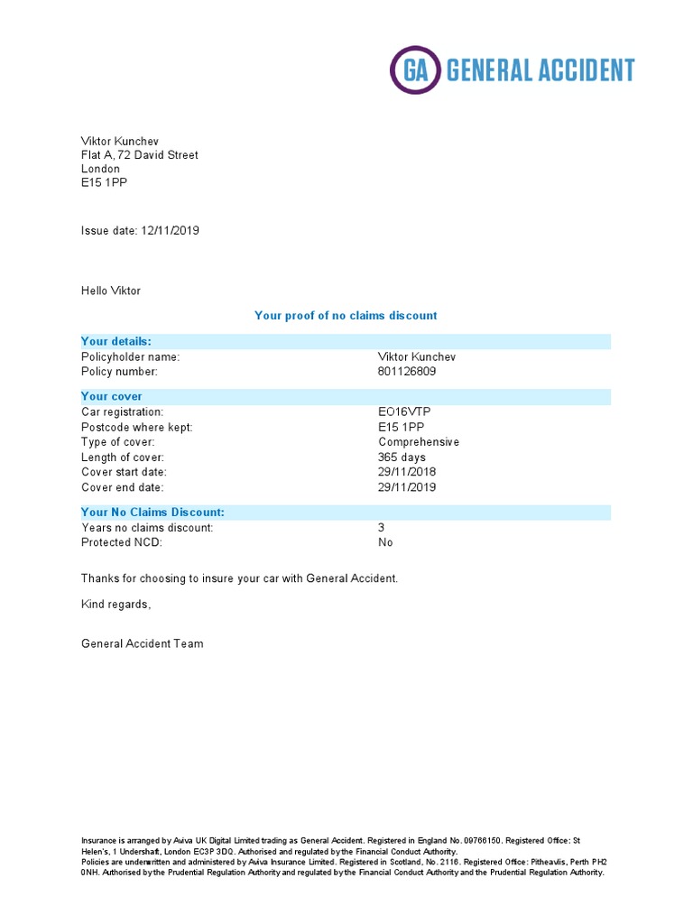 Your Proof of No Claims Discount Your Details | PDF