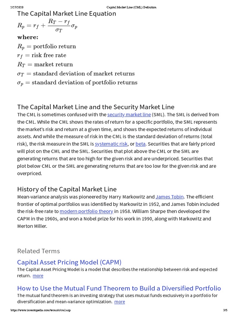Capital Market Line (CML) Definition - Investopedia | PDF | Finance ...