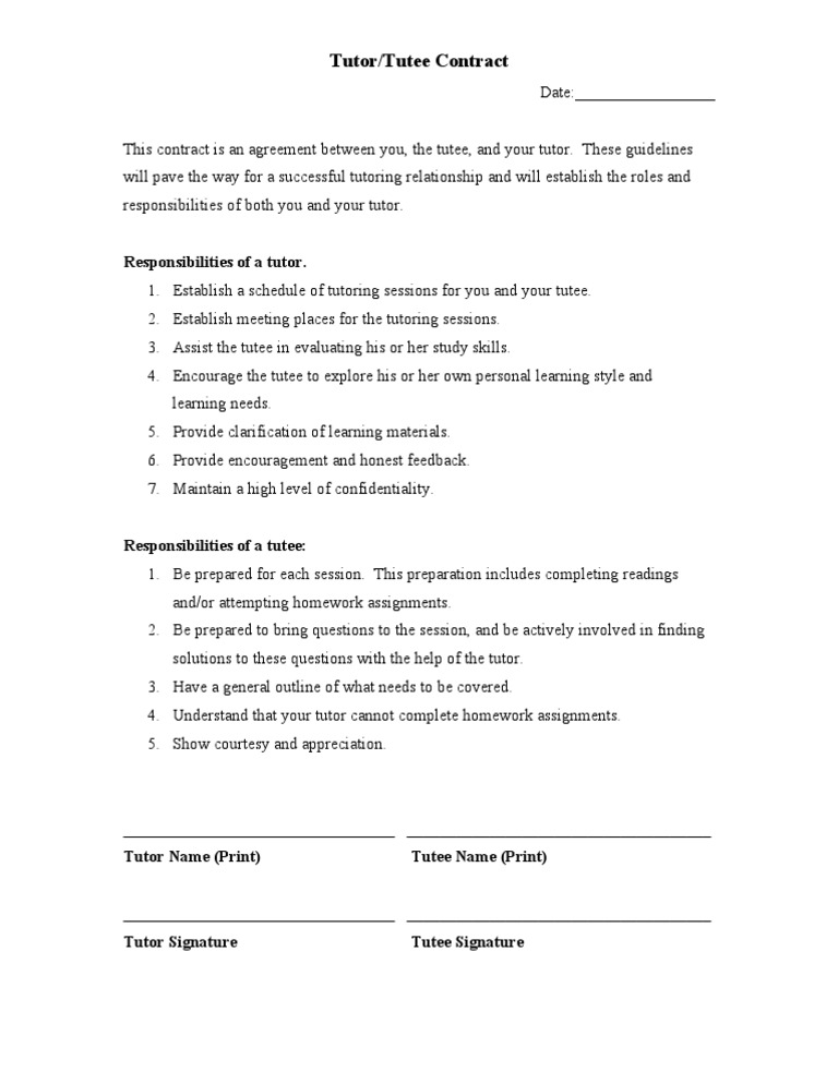 Tutor/Tutee Agreement Template | PDF