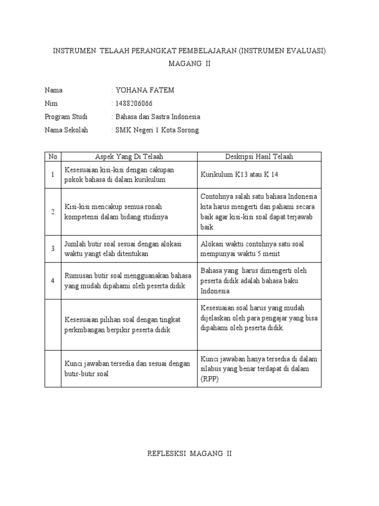 Telaah Instrumen Pembelajaran RPP | PDF