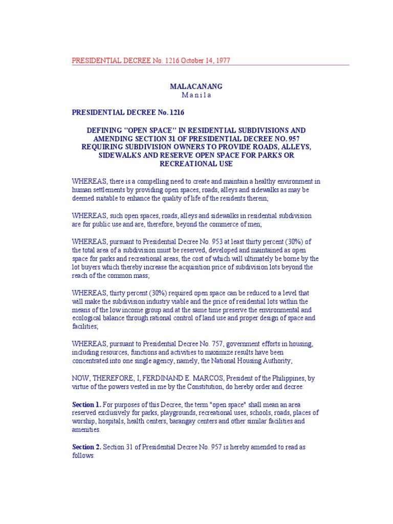 Open Space Requirements in Subdivisions | PDF | Repeal | Government