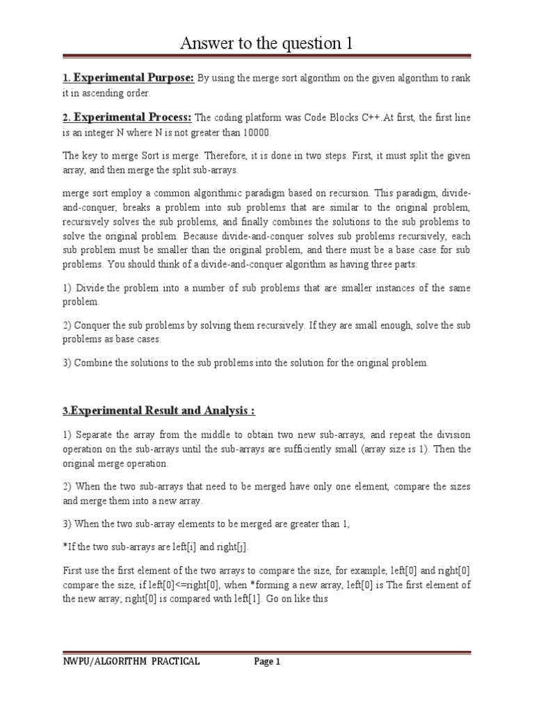 Answer To The Question 1: Experimental Purpose: Experimental Process ...