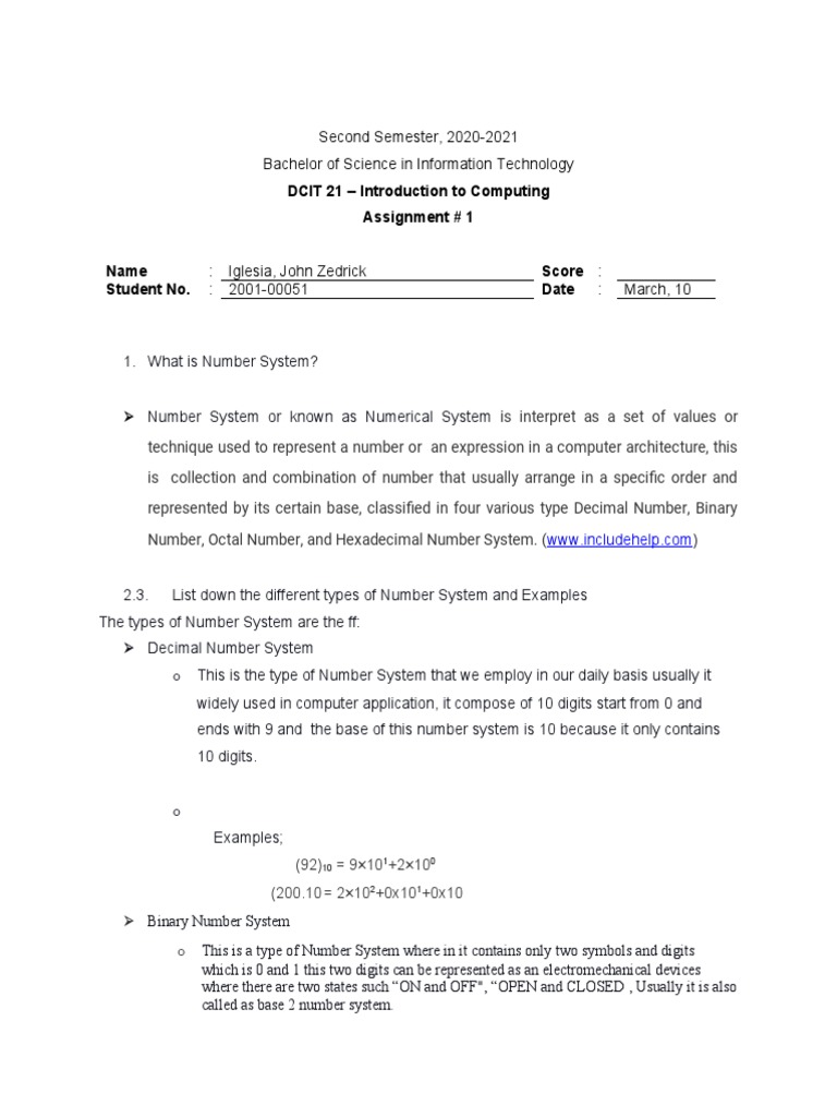 DCIT 21 Assignment - 1 Iglesia. | PDF | Lexicology | Numbers