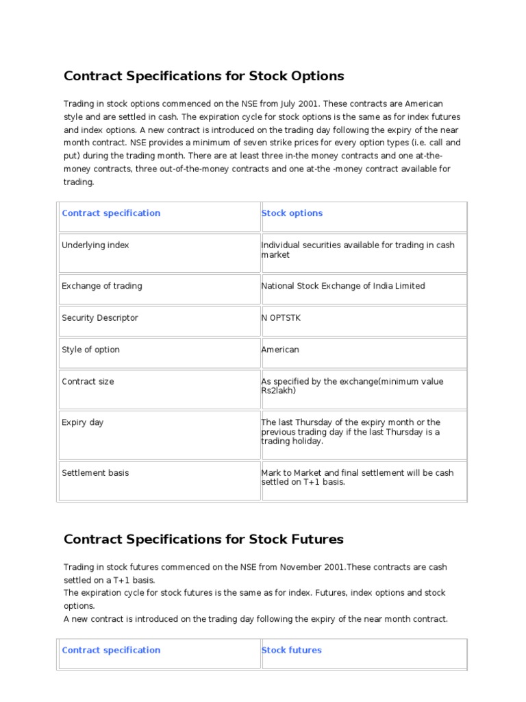 Contract Specifications For Stock Options | PDF | Futures Contract ...