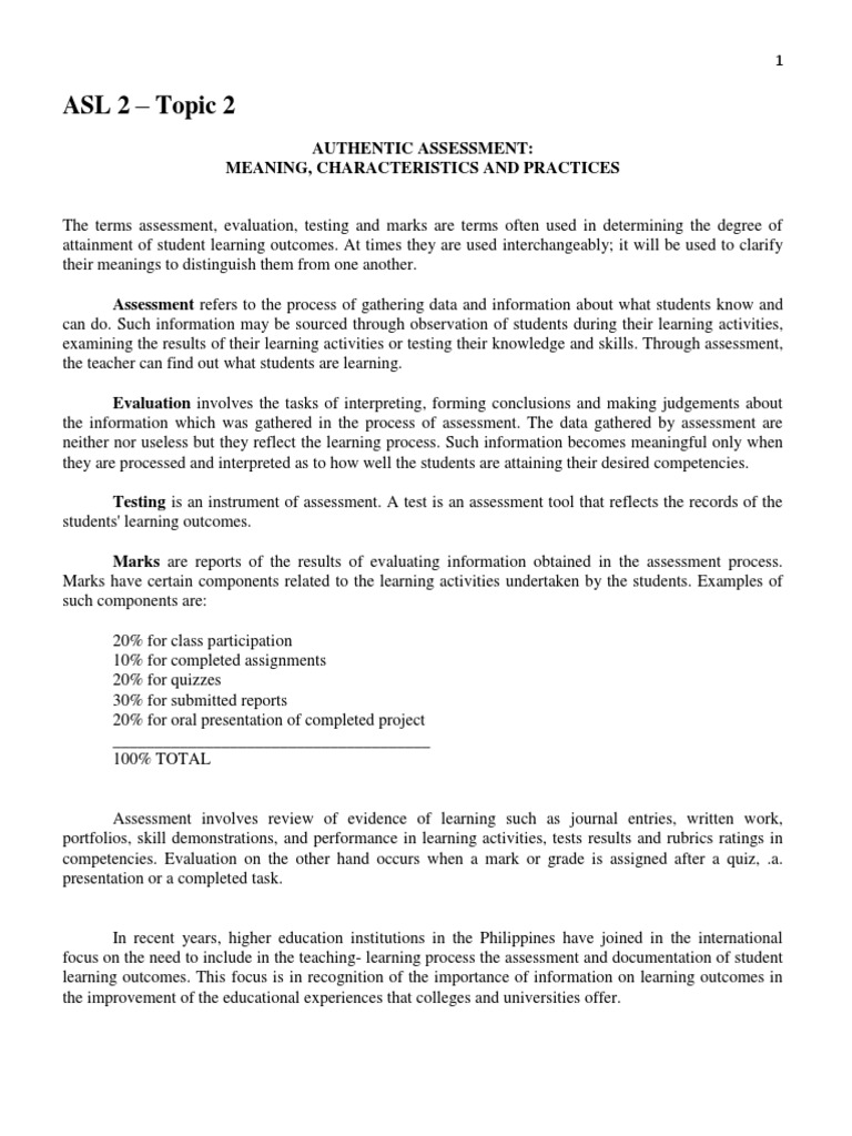 ASL2 Topic 2 Authentic Assessment - Final | PDF | Educational ...