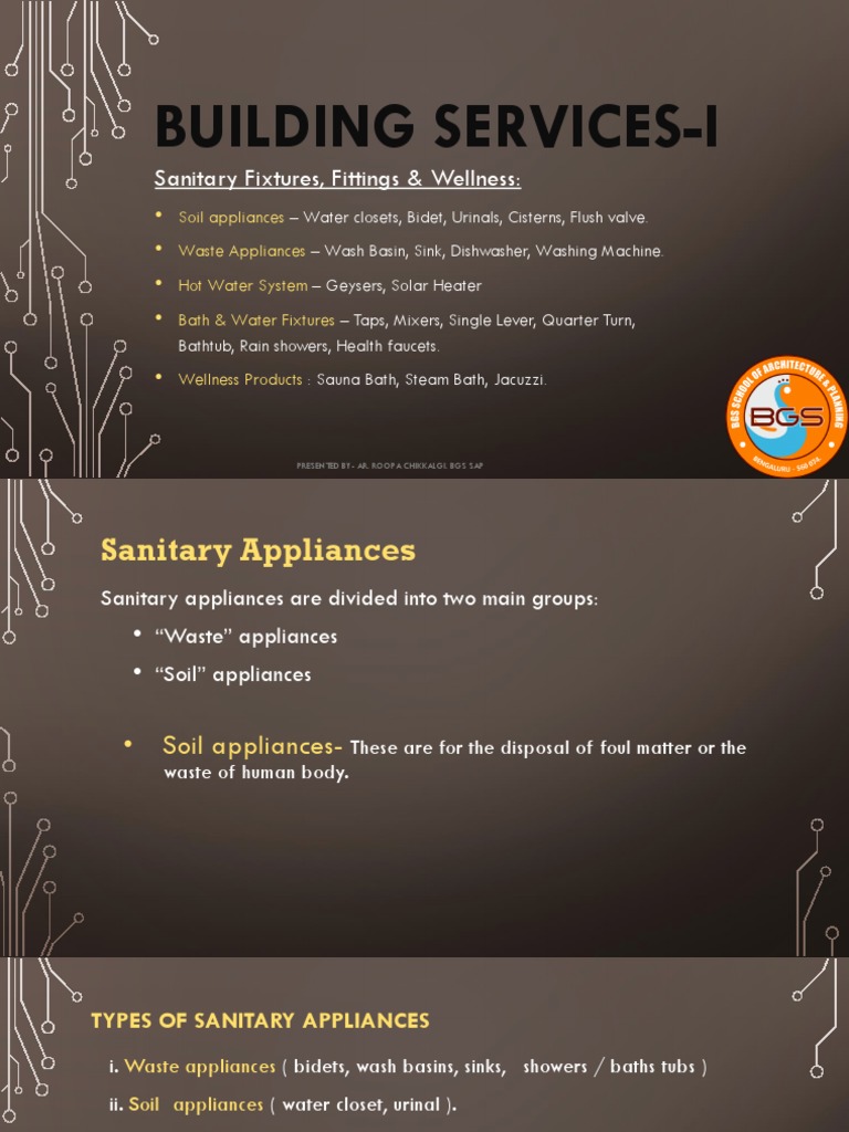BUILDING SERVICES-I Sanitary Fixtures, Fittings & Wellness-1 | PDF ...