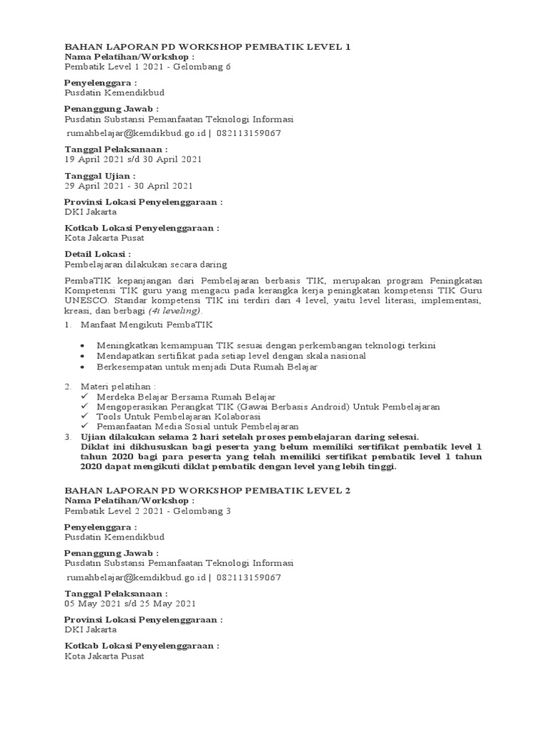 Workshop PembaTIK Level 1 & 2 2021 | PDF