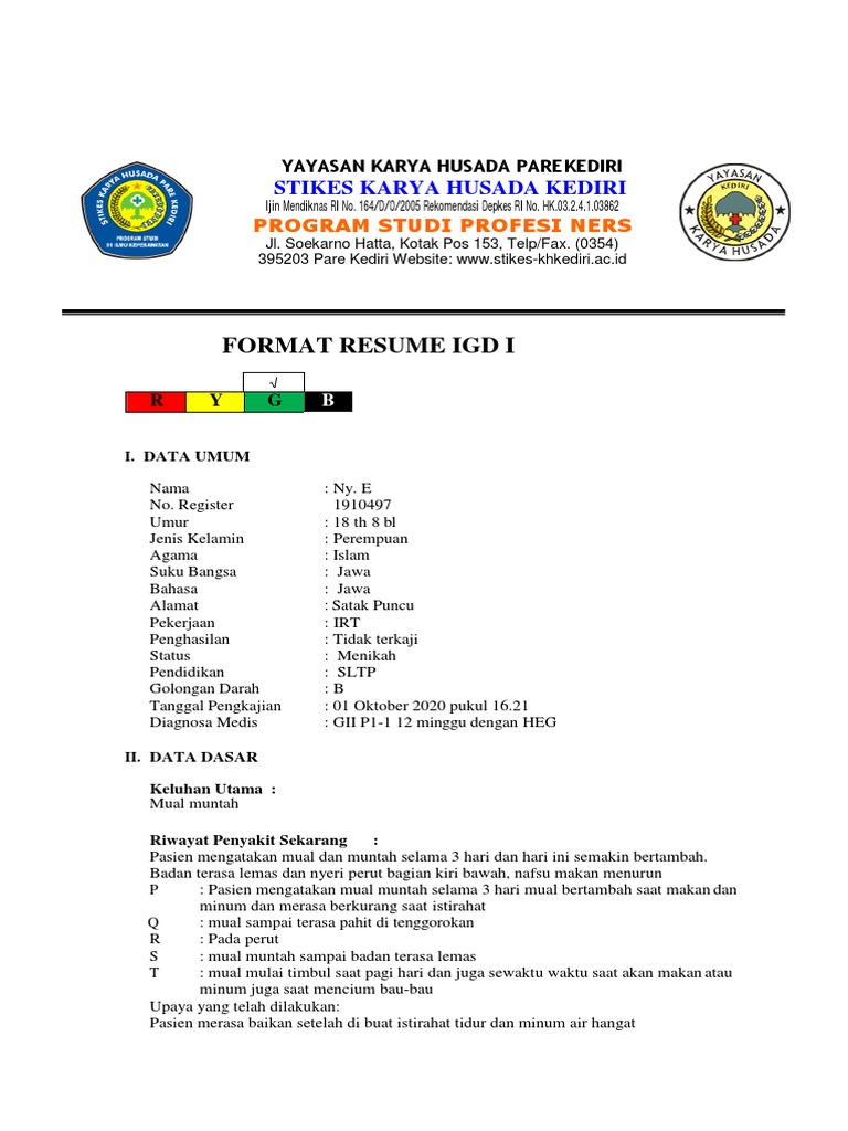 Format Resume Igd I Stikes Karya Husada Kediri Pdf