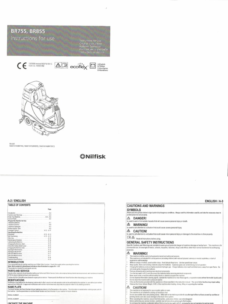 Manual Book Scrubber Nilfisk BR855 | PDF