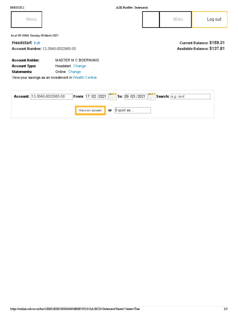 ASB FastNet - Statements | PDF | Debit Card | Money