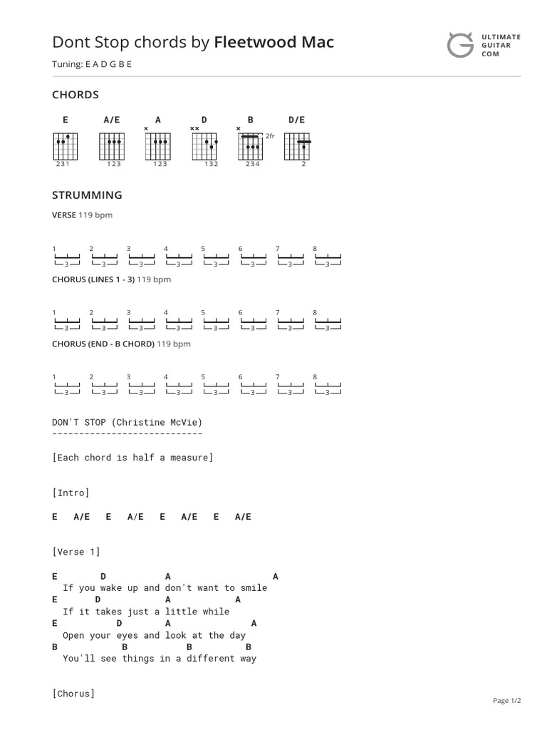Dont Stop Chords by Fleetwood Mactabs at Ultimate Guitar Archive | PDF ...