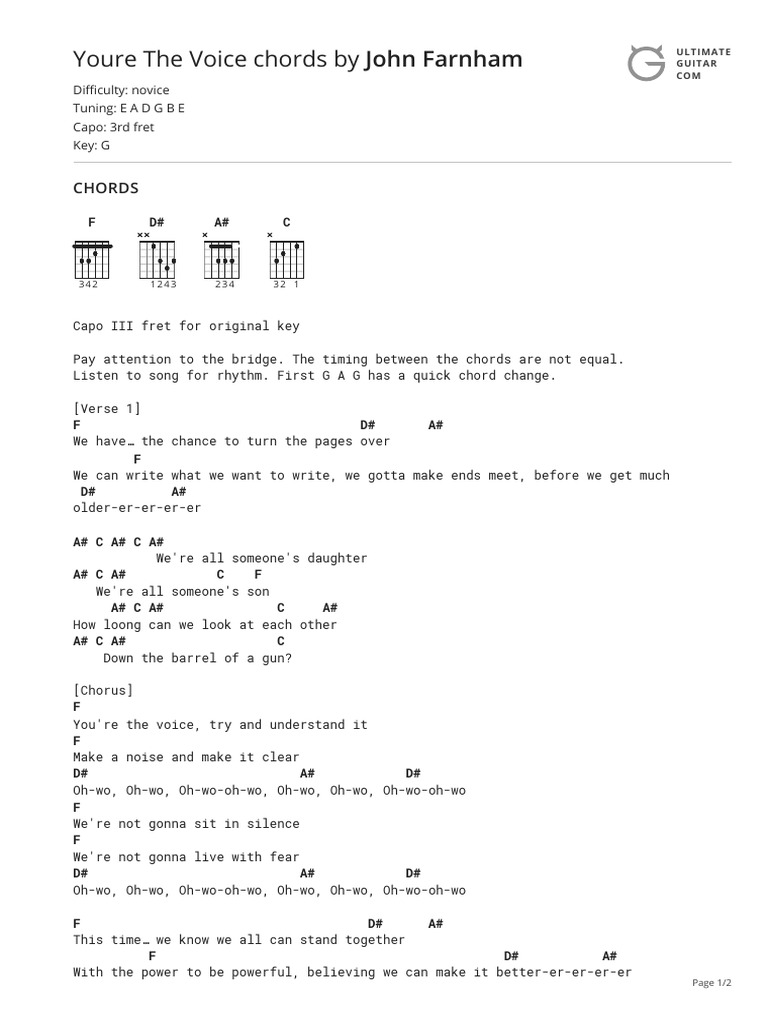 Youre The Voice Chords | PDF | Celtic Musical Instruments | Songs