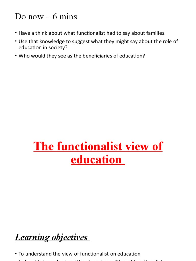 Functionalist View On Education | PDF | Value (Ethics) | Socialization