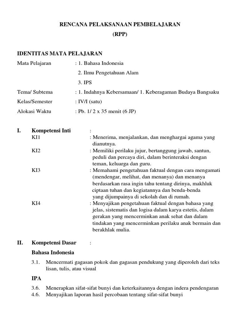 Contoh RPP Pembelajaran Terpadu | PDF