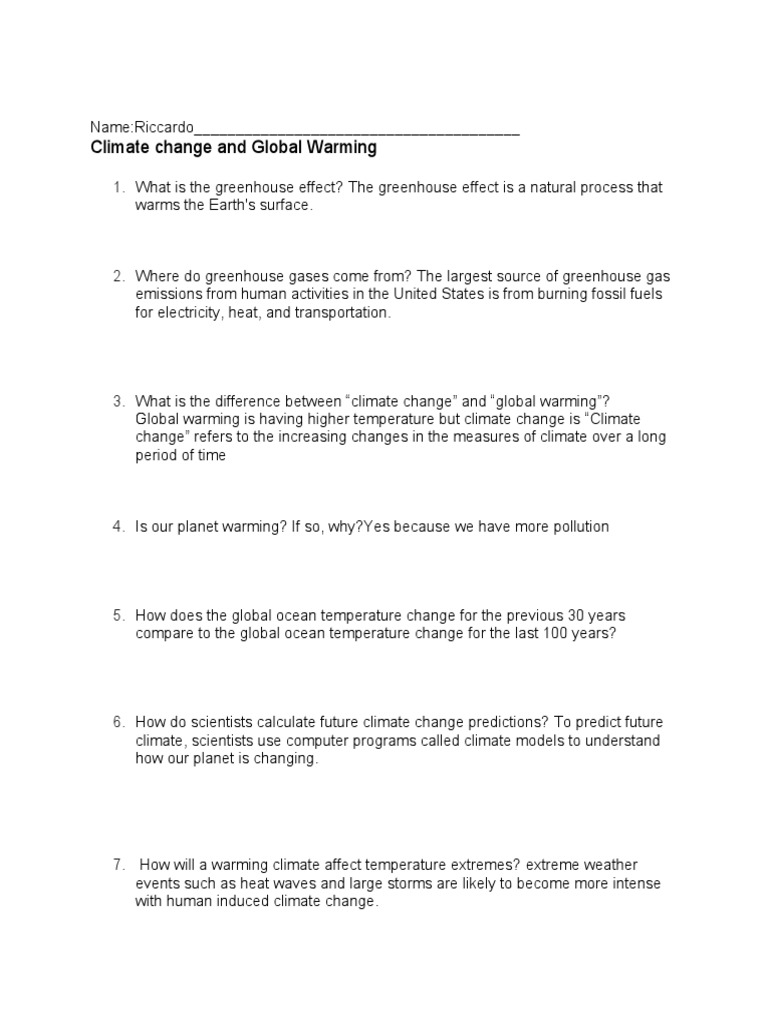 Climate Change Worksheet | PDF