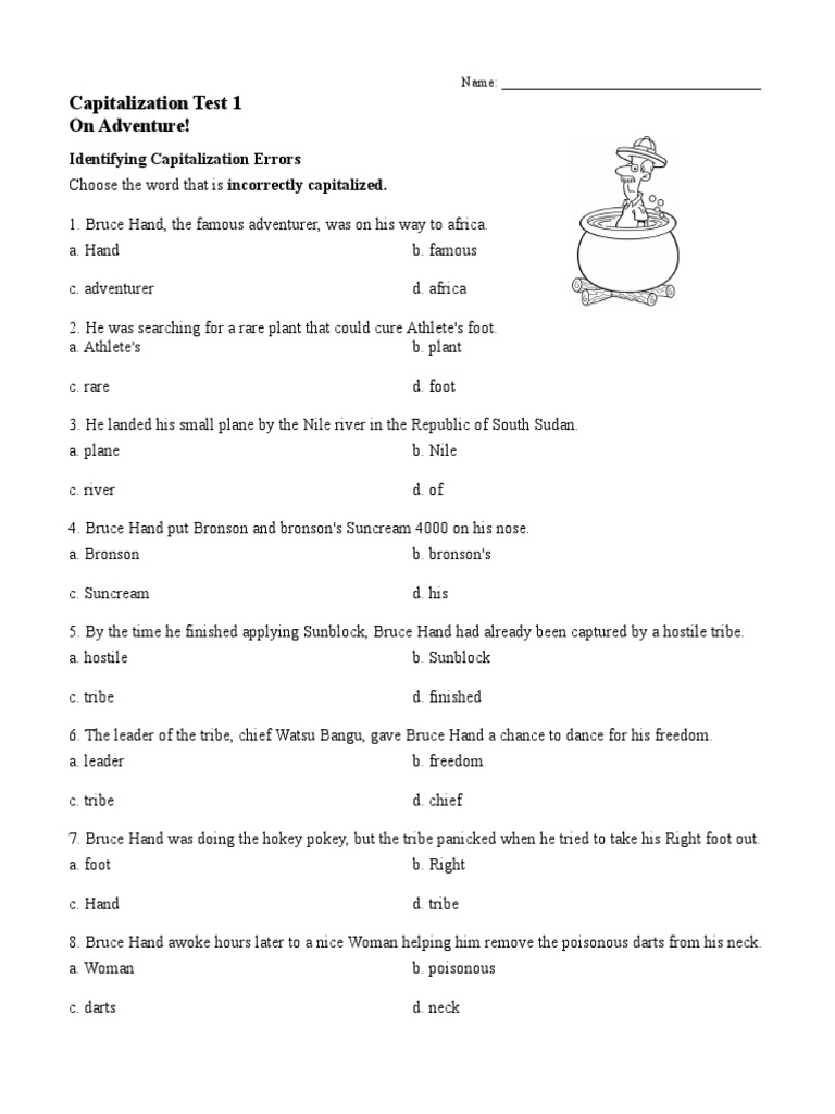 Capitalization Test 1 On Adventure! | PDF