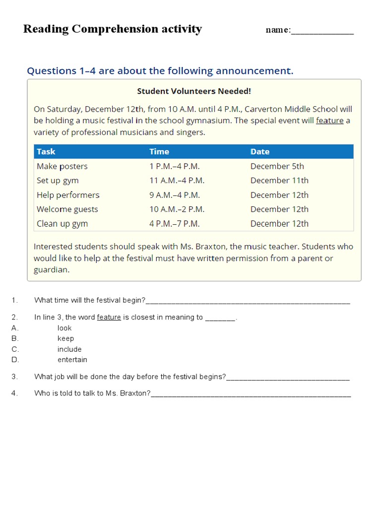 (KET) Reading Comprehension Activity | PDF
