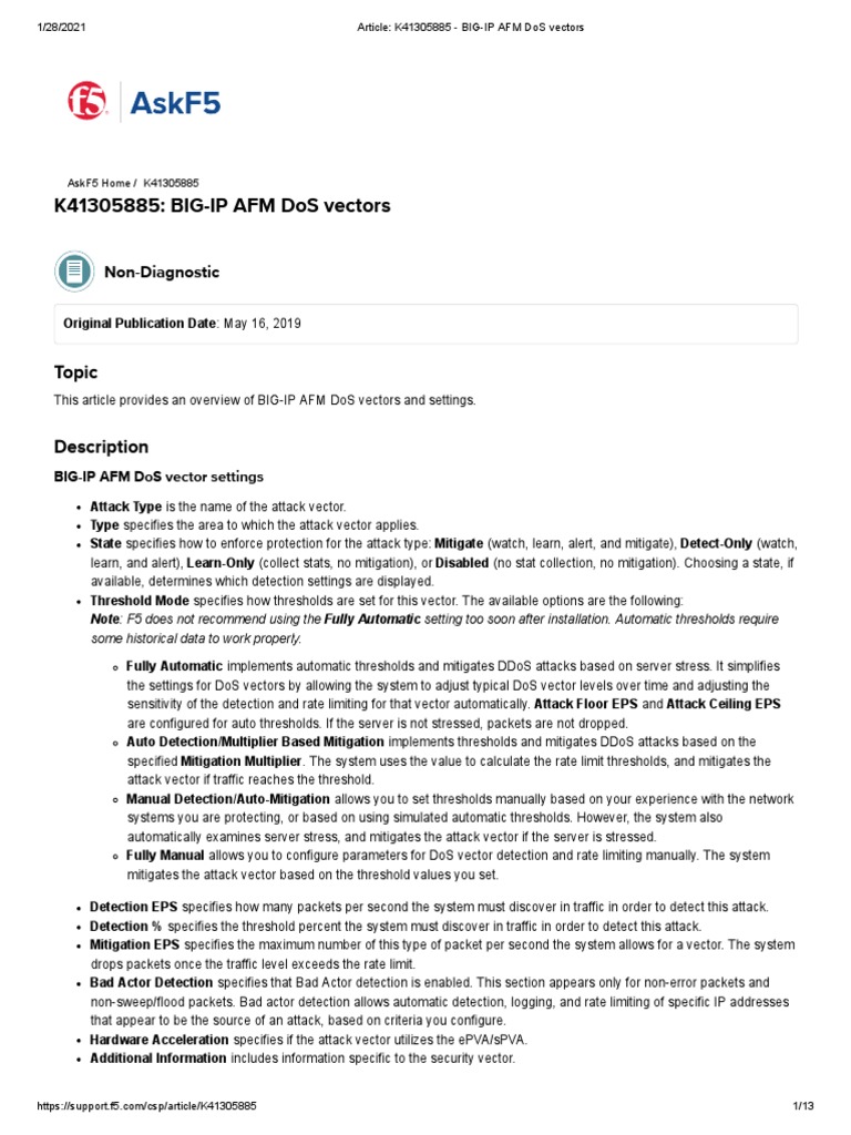 Refer.3.3.4.Article - K41305885 - BIG-IP AFM DoS Vectors | PDF ...
