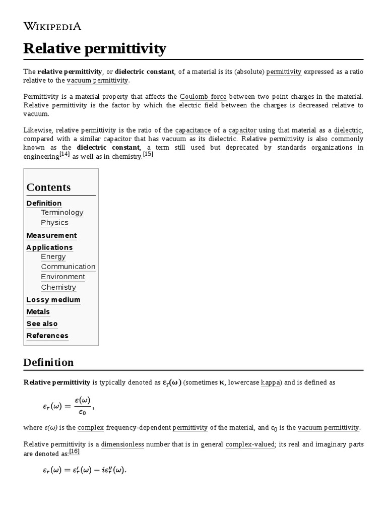Relative Permittivity | PDF | Permittivity | Materials Science