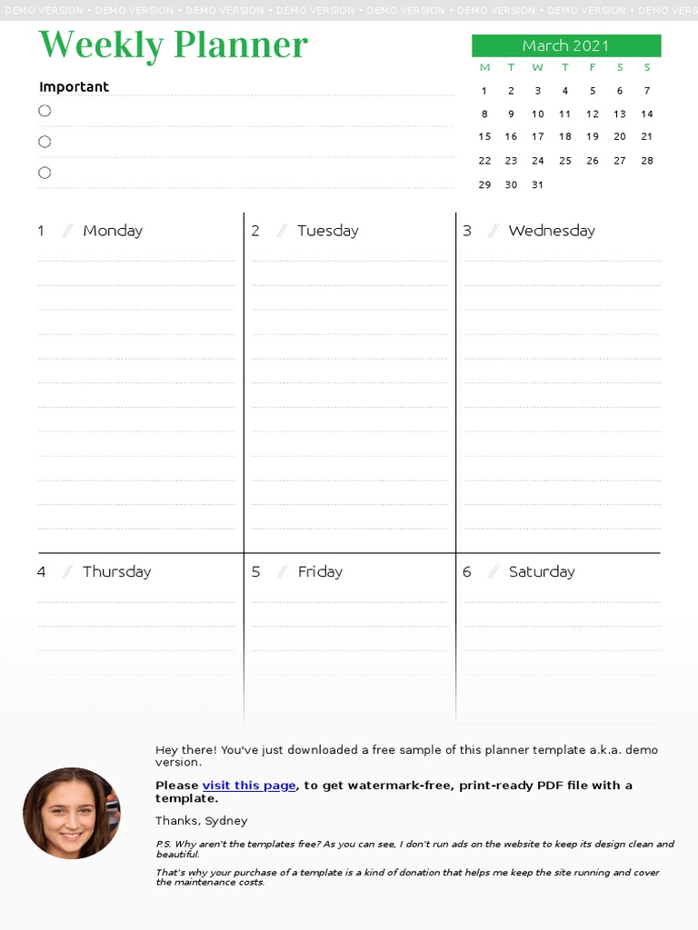 Week at A Glance Planner With Calendar | PDF