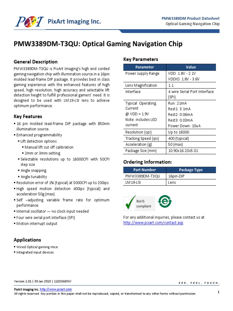 Pmw3389Dm-T3Qu: Optical Gaming Navigation Chip: Pixart Imaging Inc ...