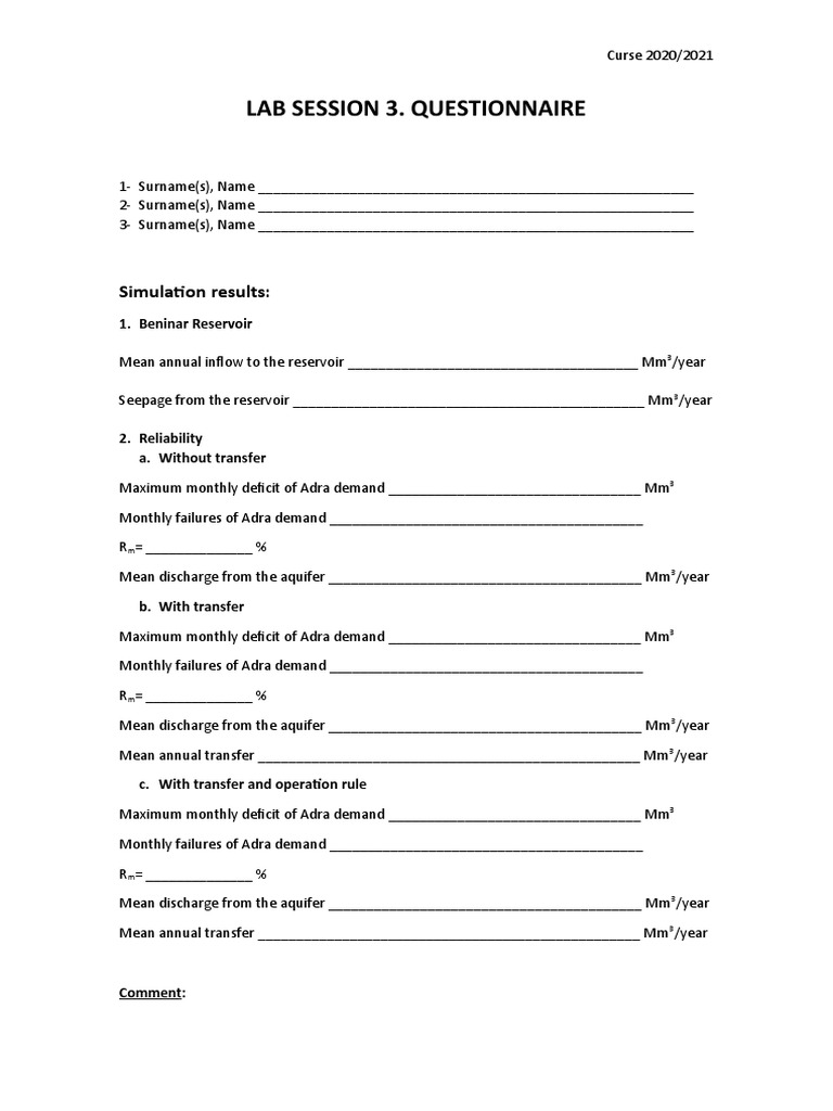 Questionnaire Aquatool DSS | PDF