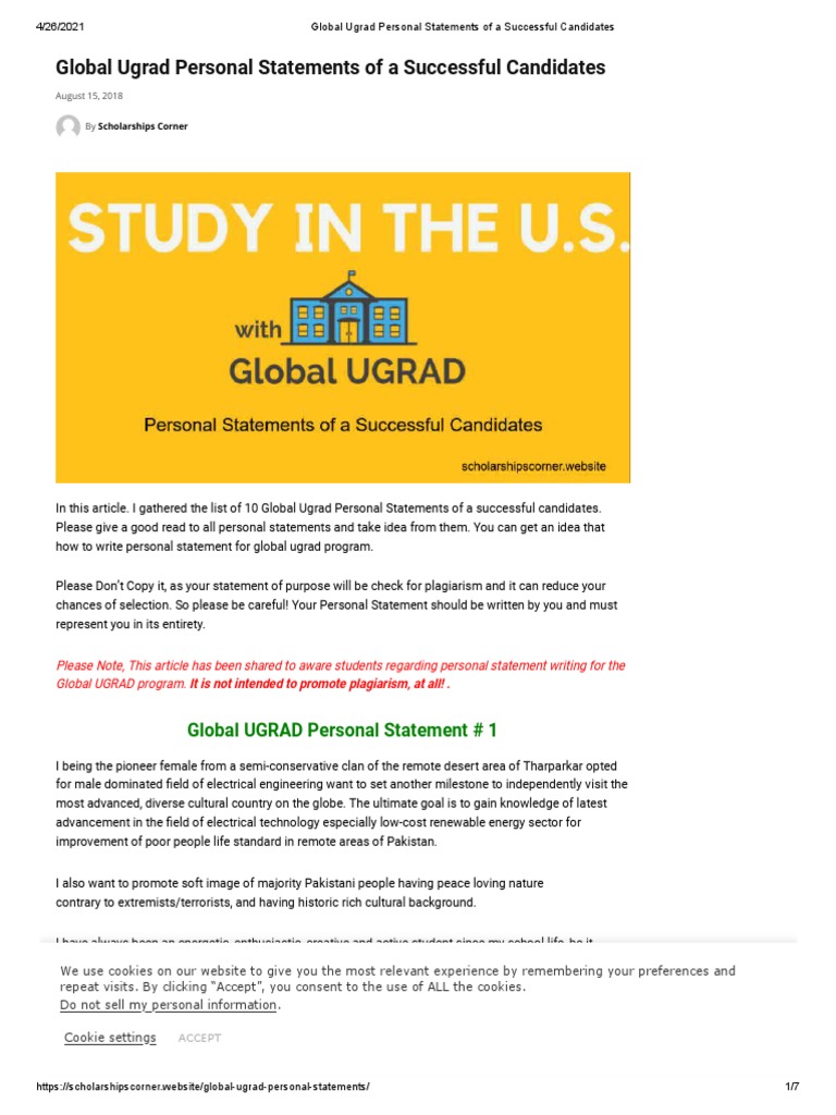 Global Ugrad Personal Statements of A Successful Candidates | PDF ...