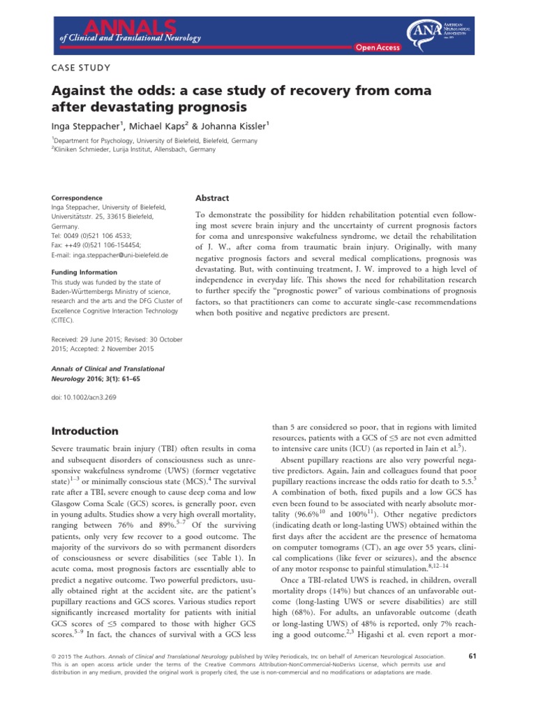 Against The Odds A Case Study of Recovery From Coma After Devastating ...