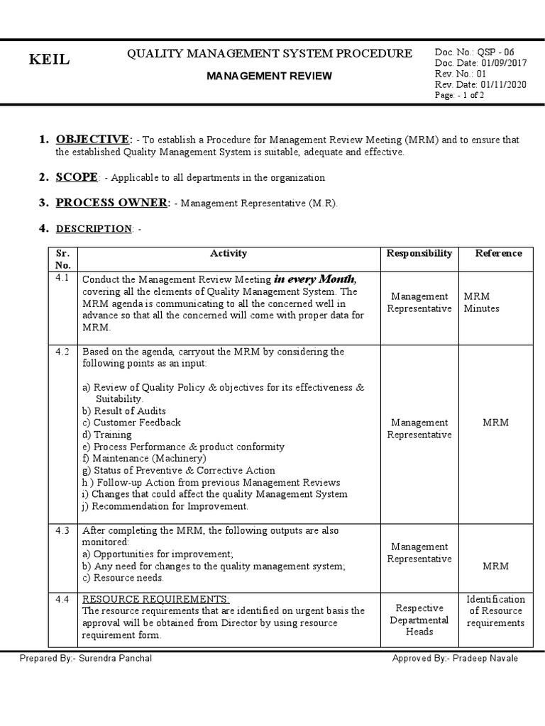 Management Review Procedure Overview | PDF | Quality Management System ...