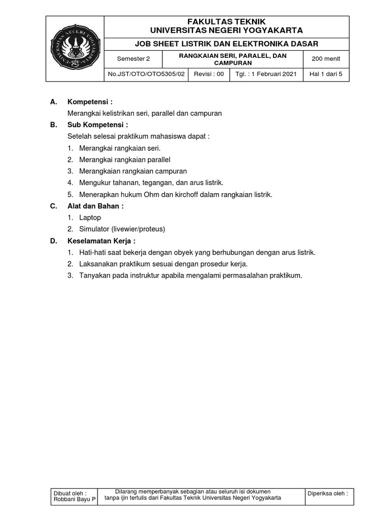 Job Sheet Listrik Dasar | PDF