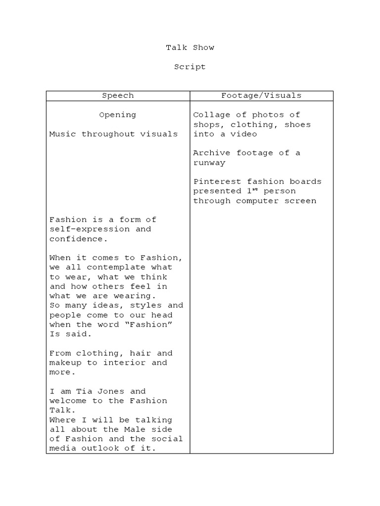 Script Talk Show | PDF | Fashion | Social Media