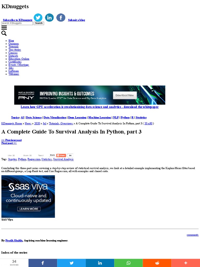 A Complete Guide To Survival Analysis in Python, Part 3 - KDnuggets | PDF | P Value | Dependent ...