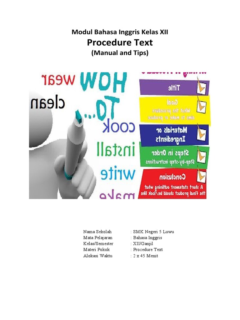 Procedure Text: Modul Bahasa Inggris Kelas XII (Manual and Tips) | PDF | Sentence (Linguistics ...