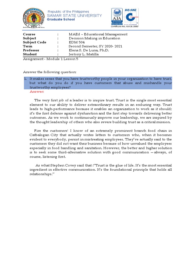 Assignment Module 1-Lesson 5 | PDF | Career & Growth