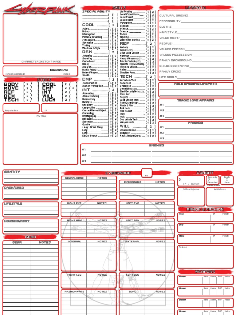 Cyberpunk Red Fillable Character Sheet | PDF | Weaponry | Leisure