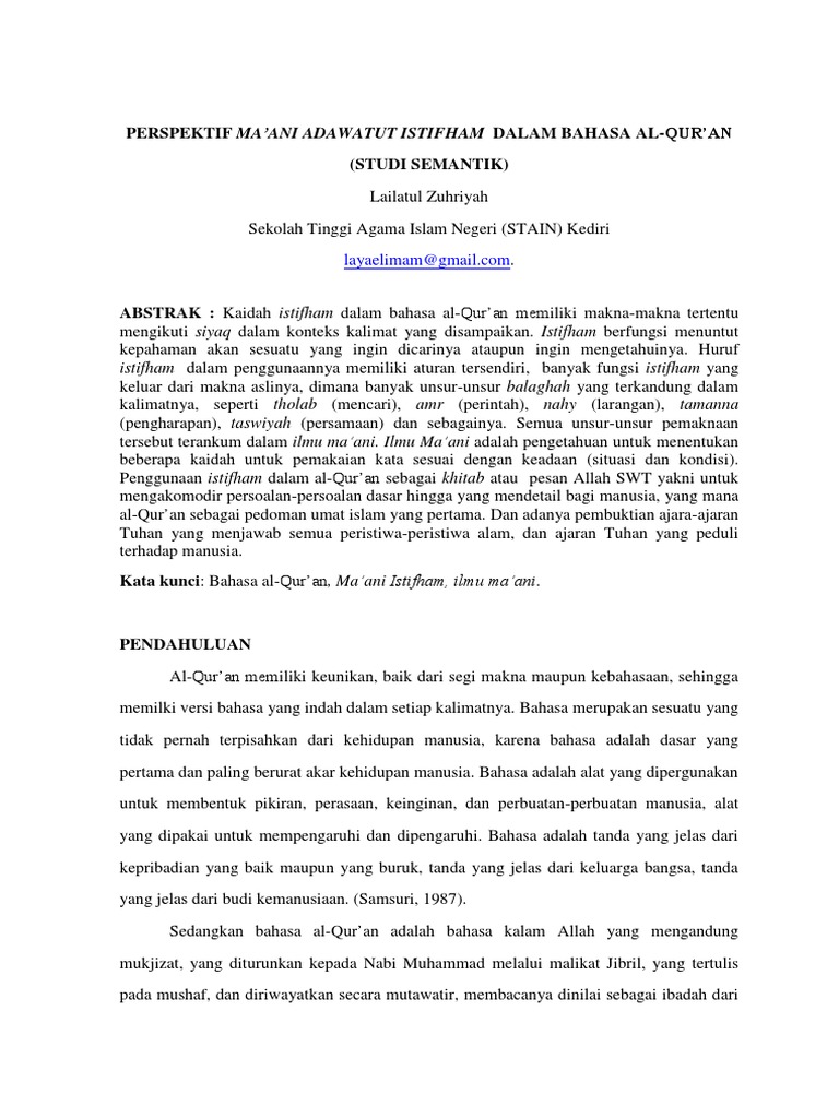 Perspektif Maani Adawatut Istifham Dalam | PDF