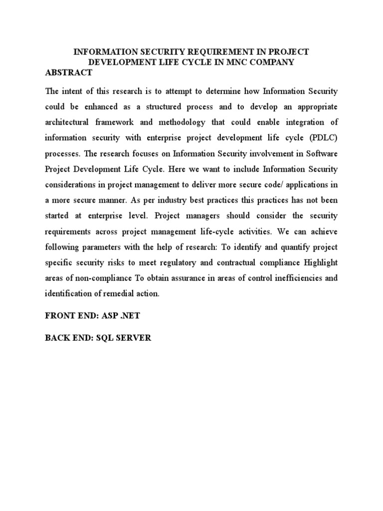 Information Security Requirement in Project Development Life Cycle in ...