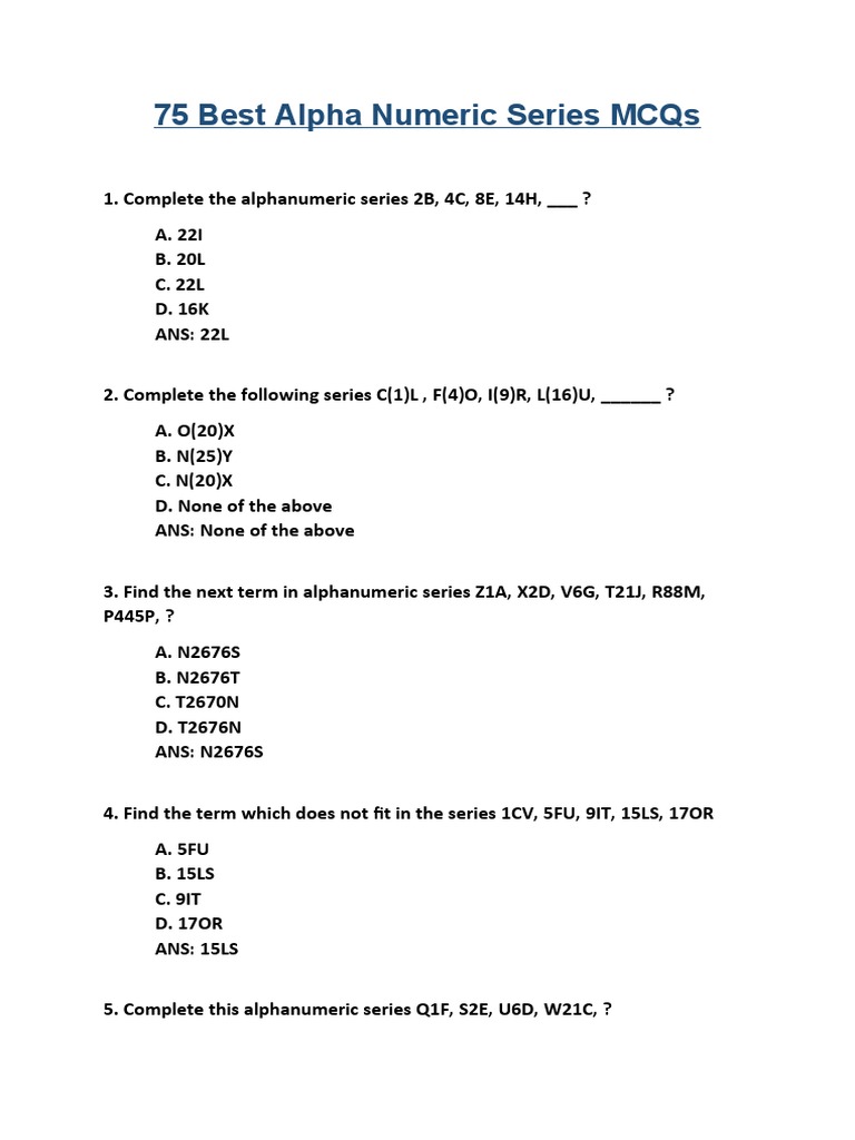 75 Best Alpha Numeric Series MCQs | PDF | Alphabet | Consonant