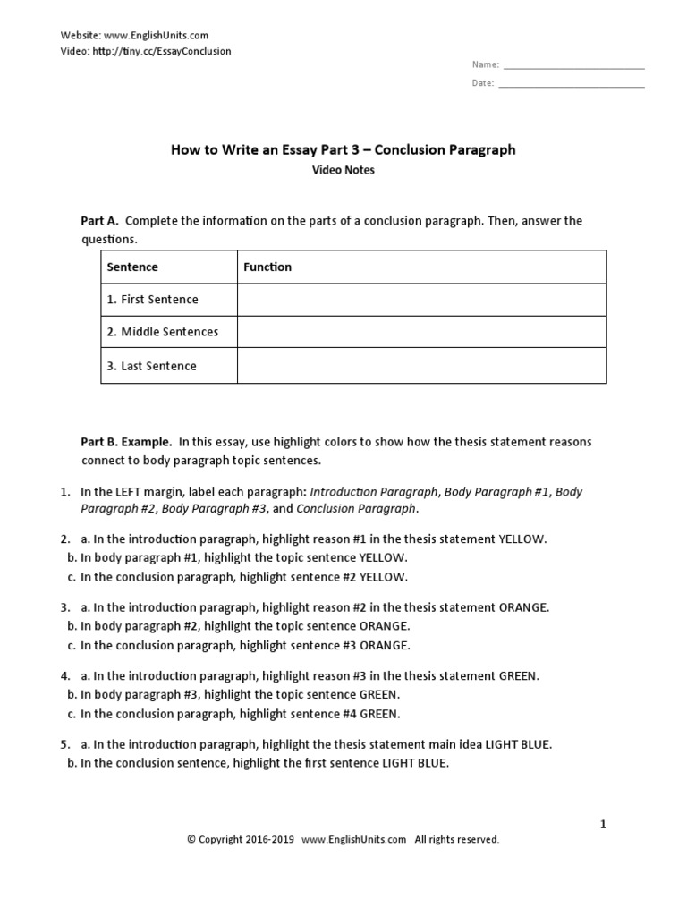 How To Write An Essay Part 3 - Conclusion Paragraph | PDF | Paragraph ...