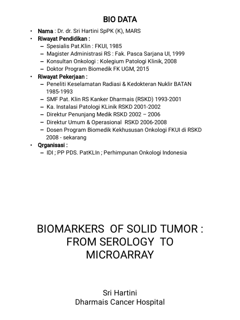 Dr. Sri Hartini - BIOMARKERS OF SOLID TUMOR 1 | PDF | Biomarker | Epidermal Growth Factor Receptor