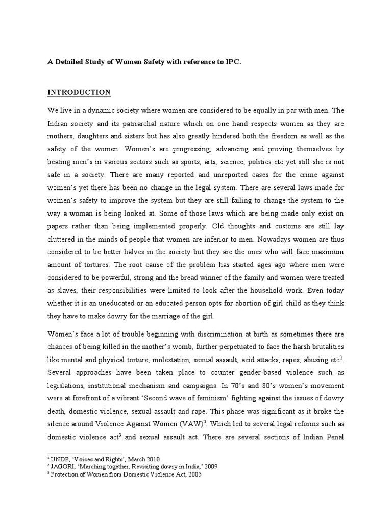 A Detailed Study of Women Safety With Reference To IPC | PDF | Rape | Woman
