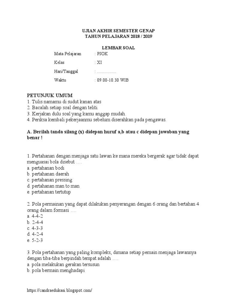 40+ Contoh Soal UAS Penjaskes Kelas 11 SMA MA Dan Kunci Jawabnya | PDF 40+ Contoh Soal UAS Penjaskes Kelas 11 SMA MA Dan Kunci Jawabnya | PDF
