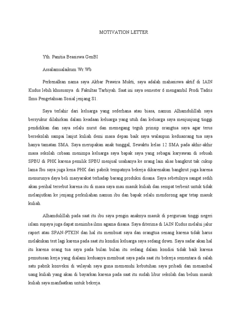 Motivation Letter | PDF | Gaya Hidup