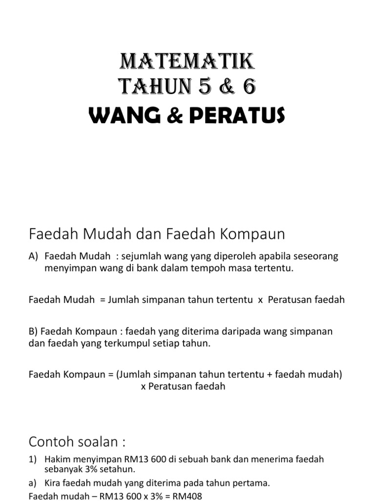 Nota Matematik Upsr Topik Wang Peratus | PDF