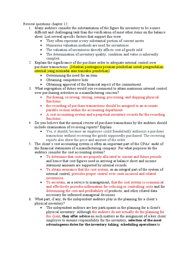 Auditing-Review Questions Chapter 12 | PDF | Inventory | Audit