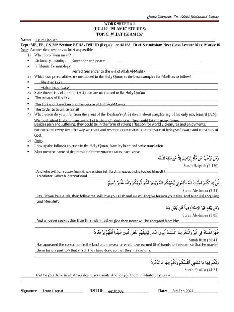Grade 1 Islamic Studies Worksheet | PDF | Religious Belief And Doctrine ...