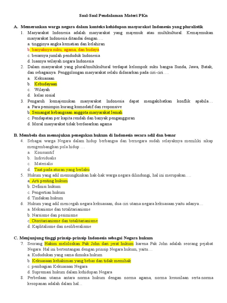 Soal UTN PKN | PDF | Politik | Ilmu Sosial