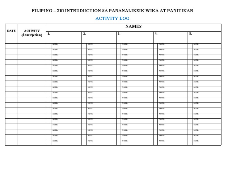 Filipino 210 Research Activity Log | PDF